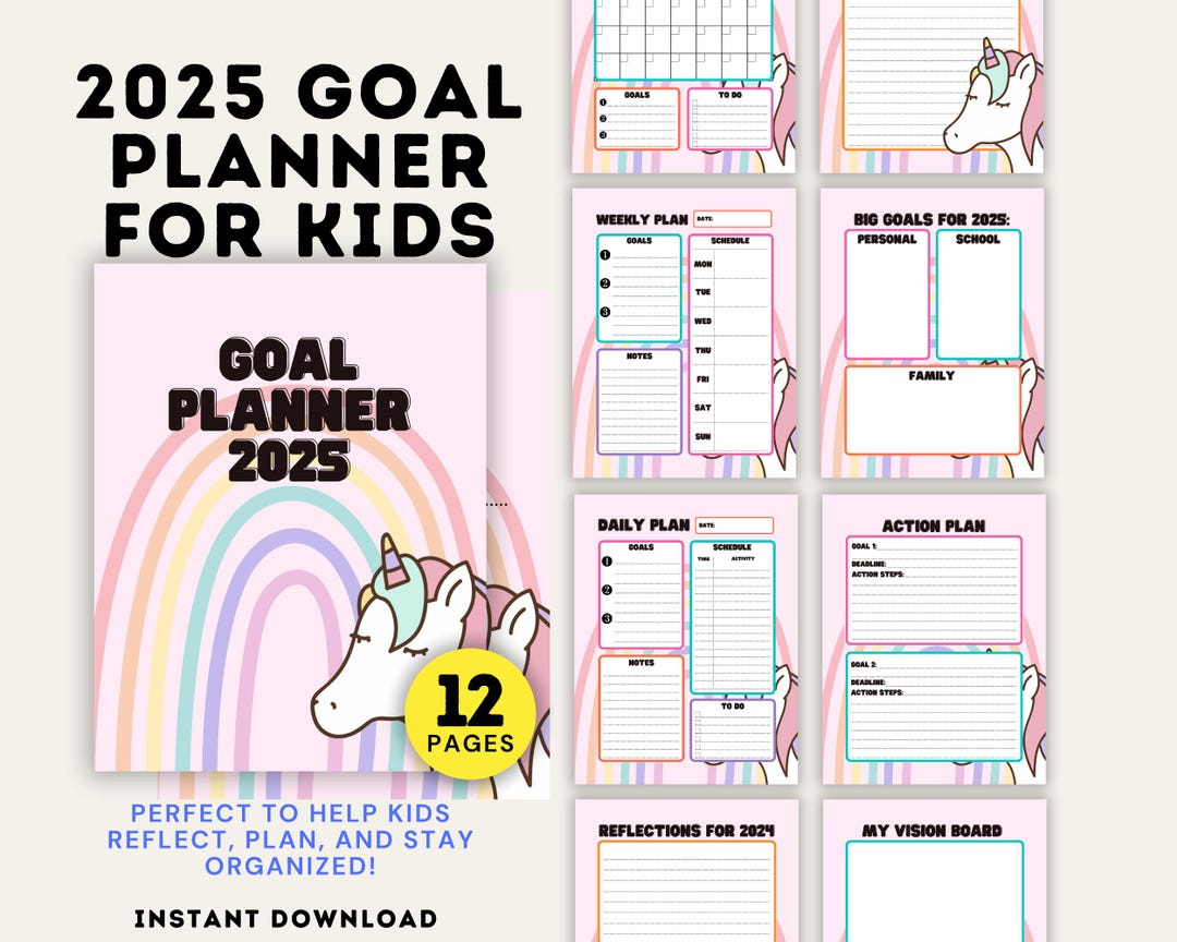 2025 Goal Planner for Kids Pastel Unicorn-themed - Etsy