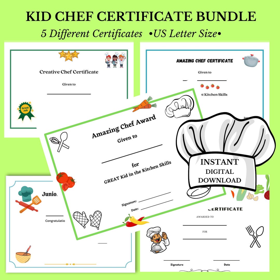 Kids Cooking Award Certificate: Chef Printable Set (PDF) - Etsy