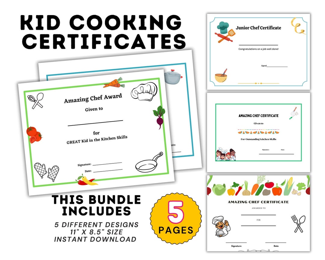 Certificat de cuisine, certificat de chef junior pour enfants - Etsy France