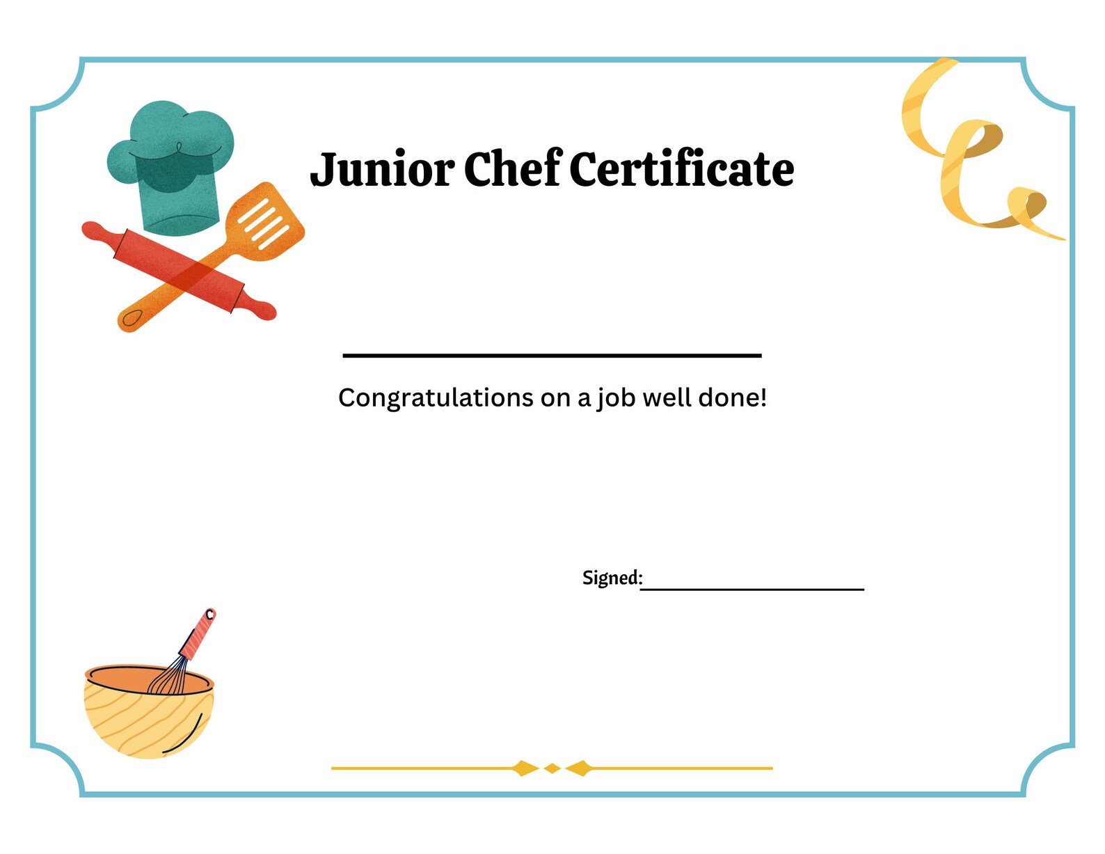 Junior Chef Award Cooking Certificate for Kids - Etsy