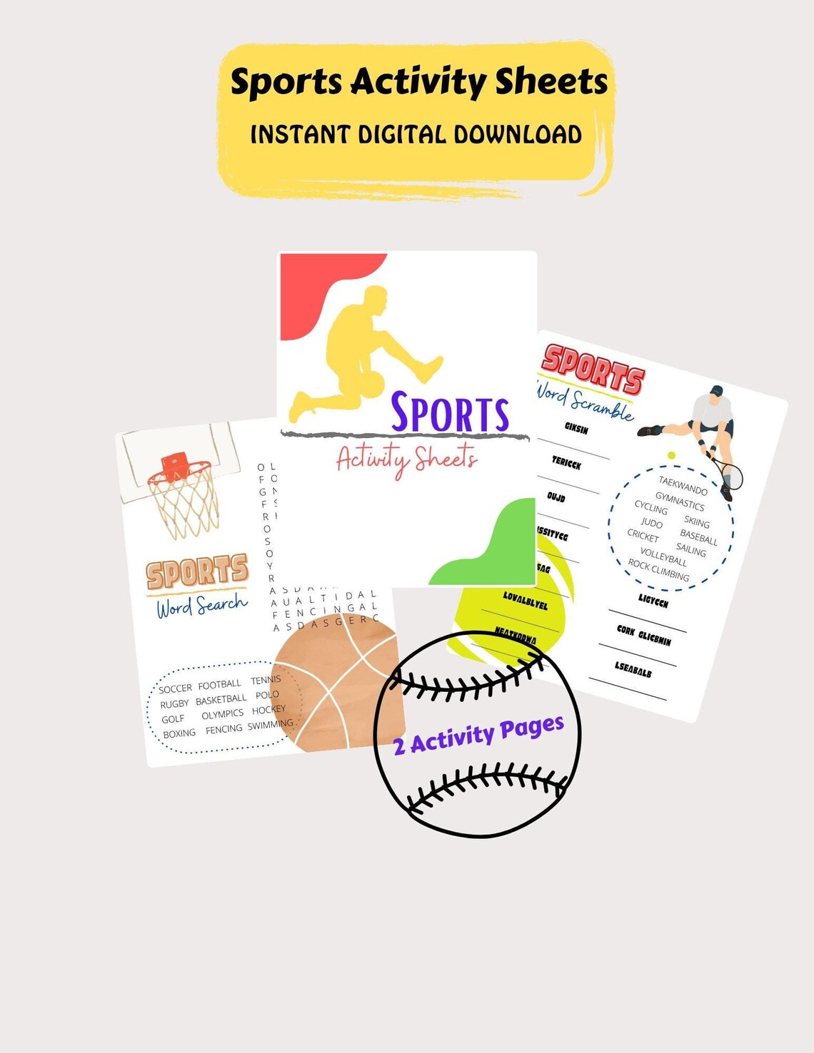 Printable Sports Activity Sheets for Kids - Etsy