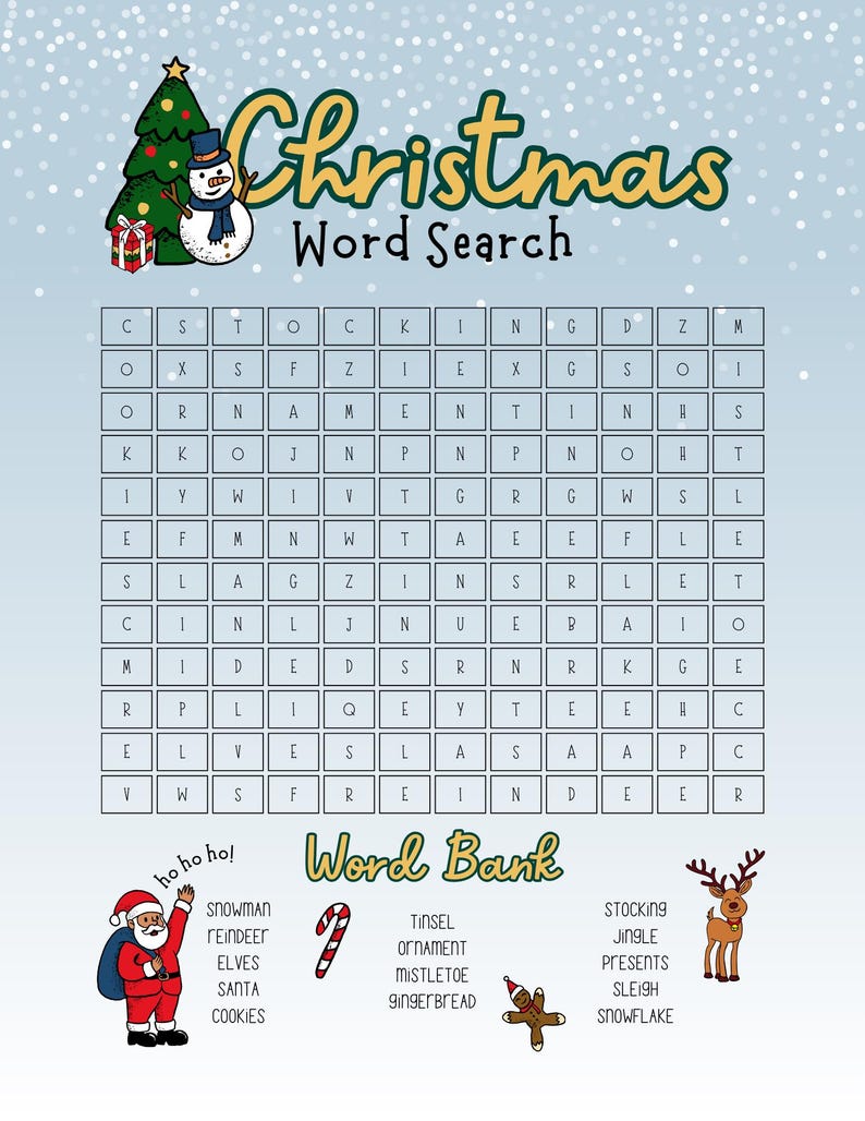 Printable Christmas Word Search Puzzle - Etsy