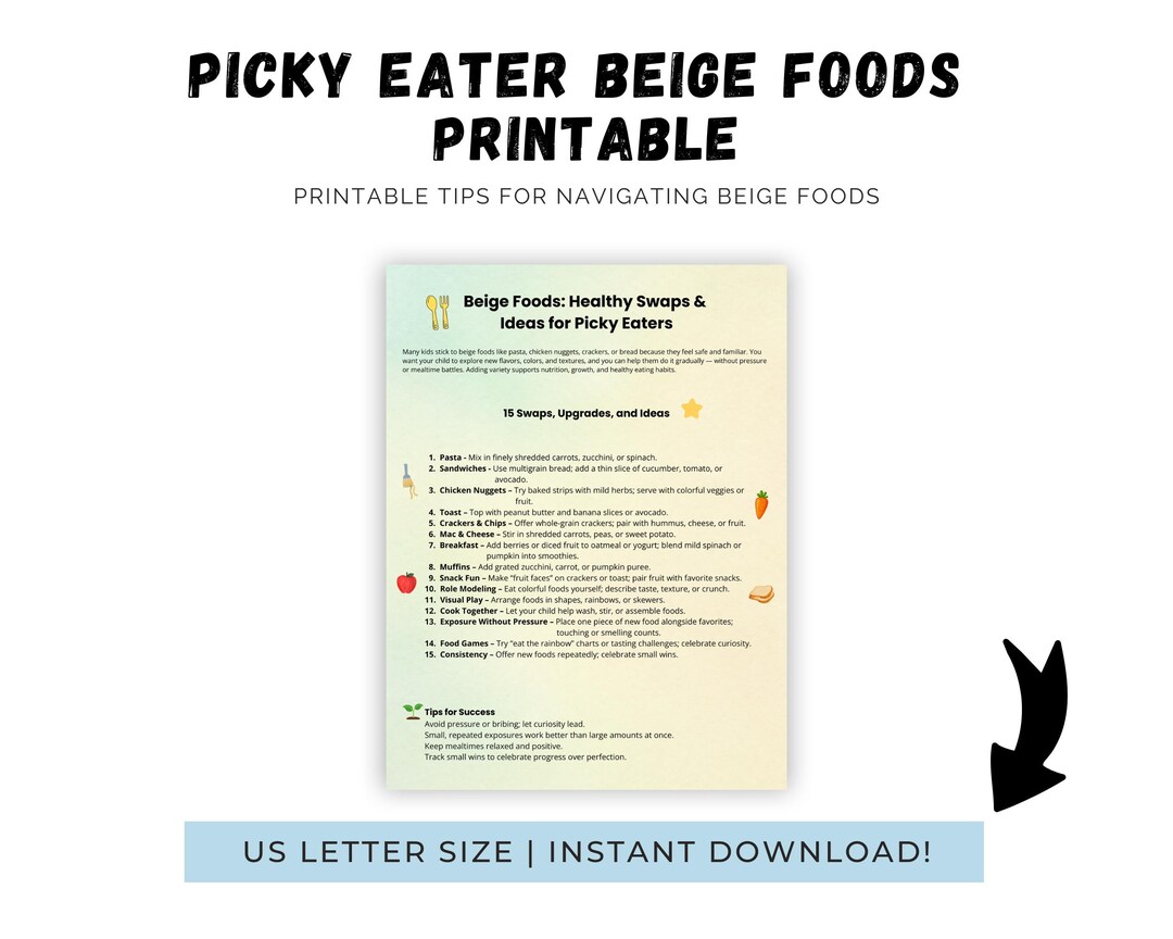 Picky Eater Beige Food Swaps Printable: Healthy Lunch & Snack Guide ...