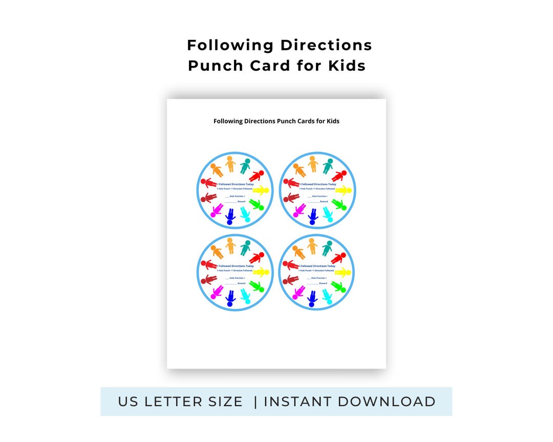 Following Directions Punch Card for Kids | Behavior Tracker - Etsy