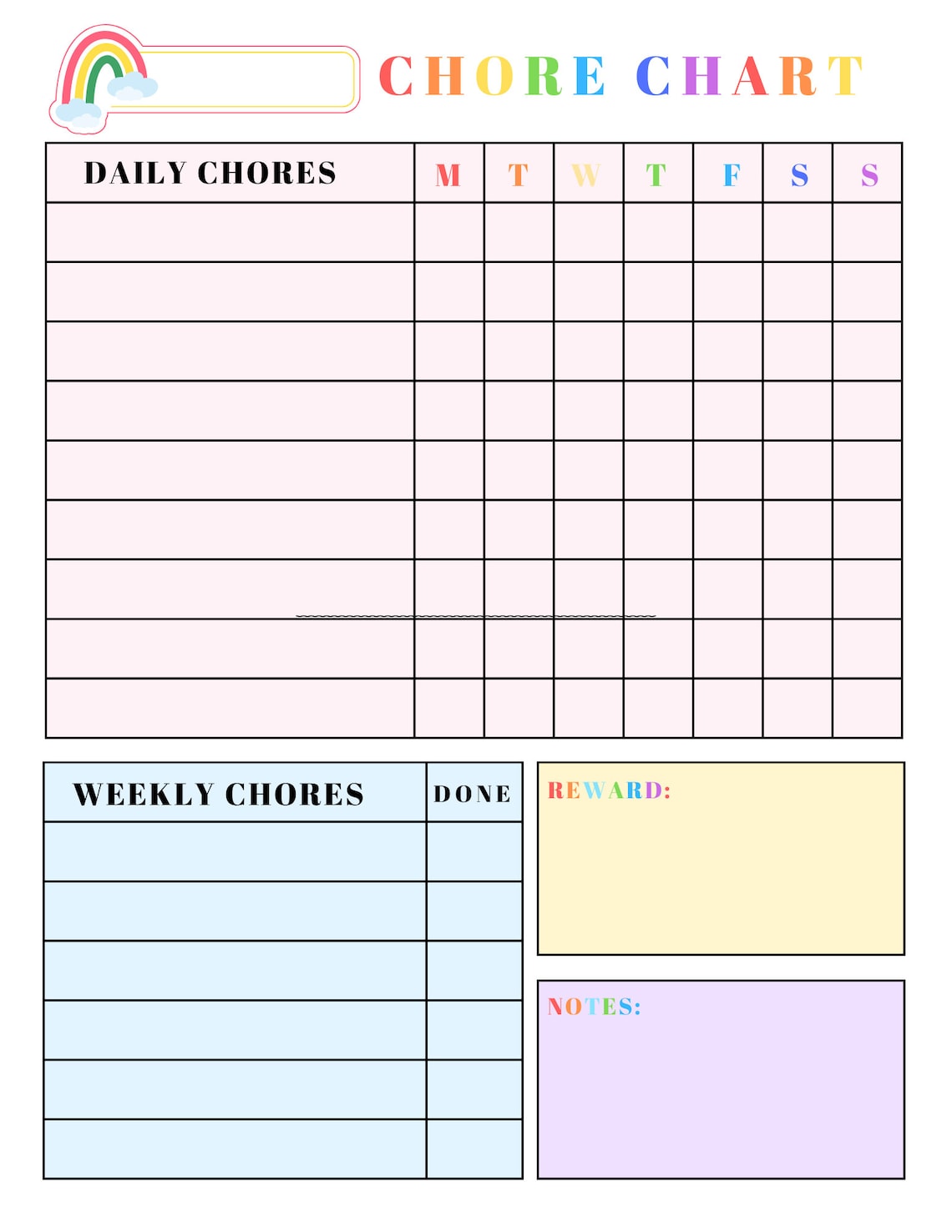 Colorful Rainbow Chore Chart for Kids - Etsy