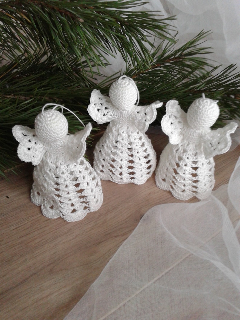 Crochet Christmas Angels Set of 3 White Wedding Ornaments Angels ...