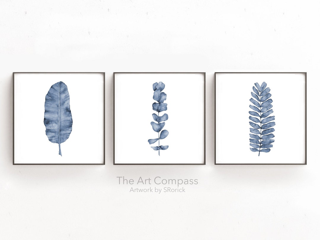 Square Botanical Print Set of 3 Leaf Watercolor Paintings, Printable ...