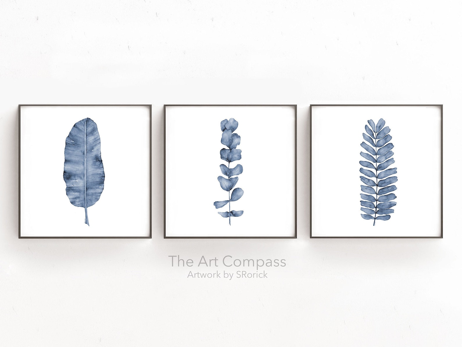 Square Botanical Print Set of 3 Leaf Watercolor Paintings, Printable ...