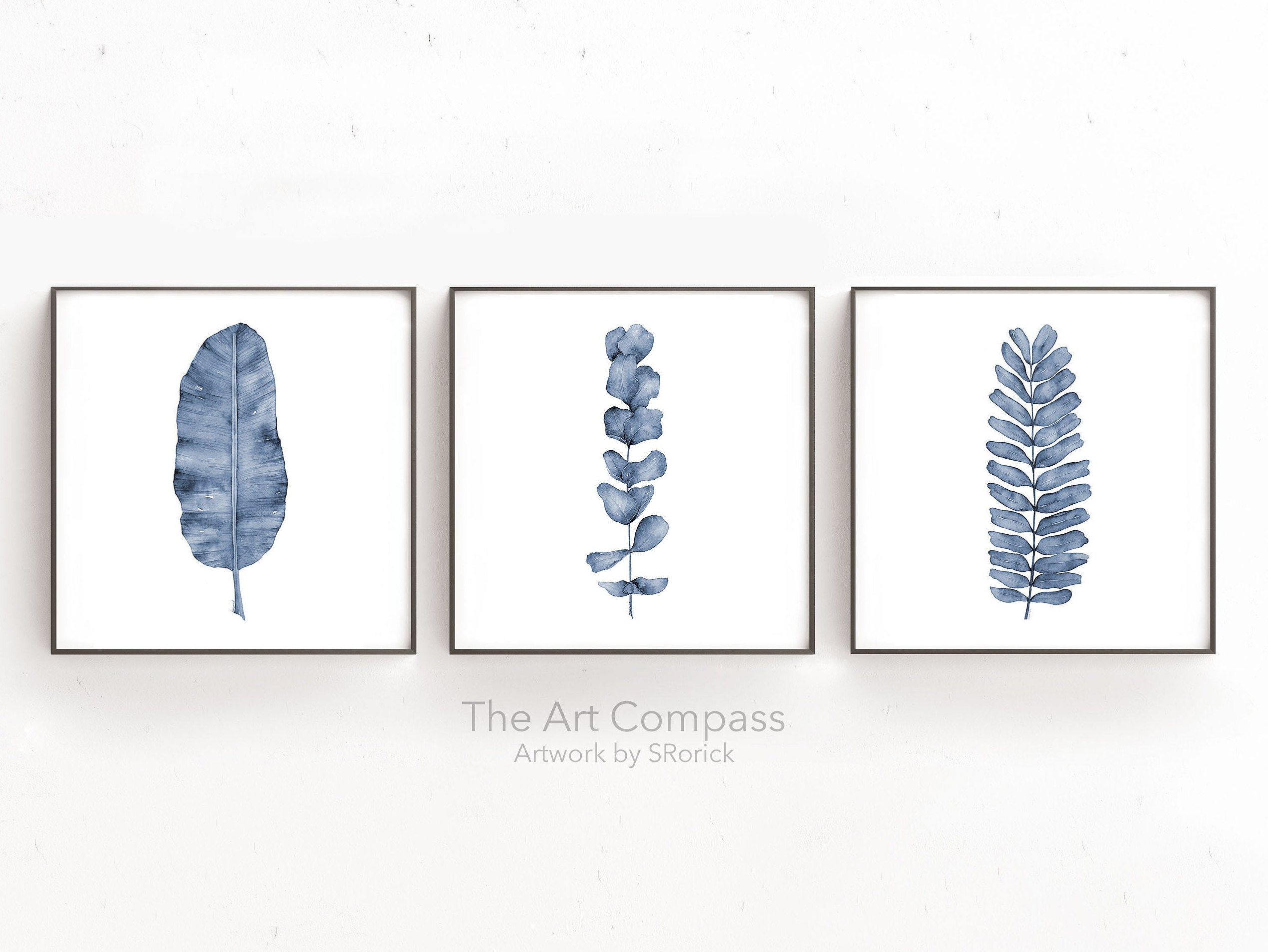 Square Botanical Print Set of 3 Leaf Watercolor Paintings, Printable ...