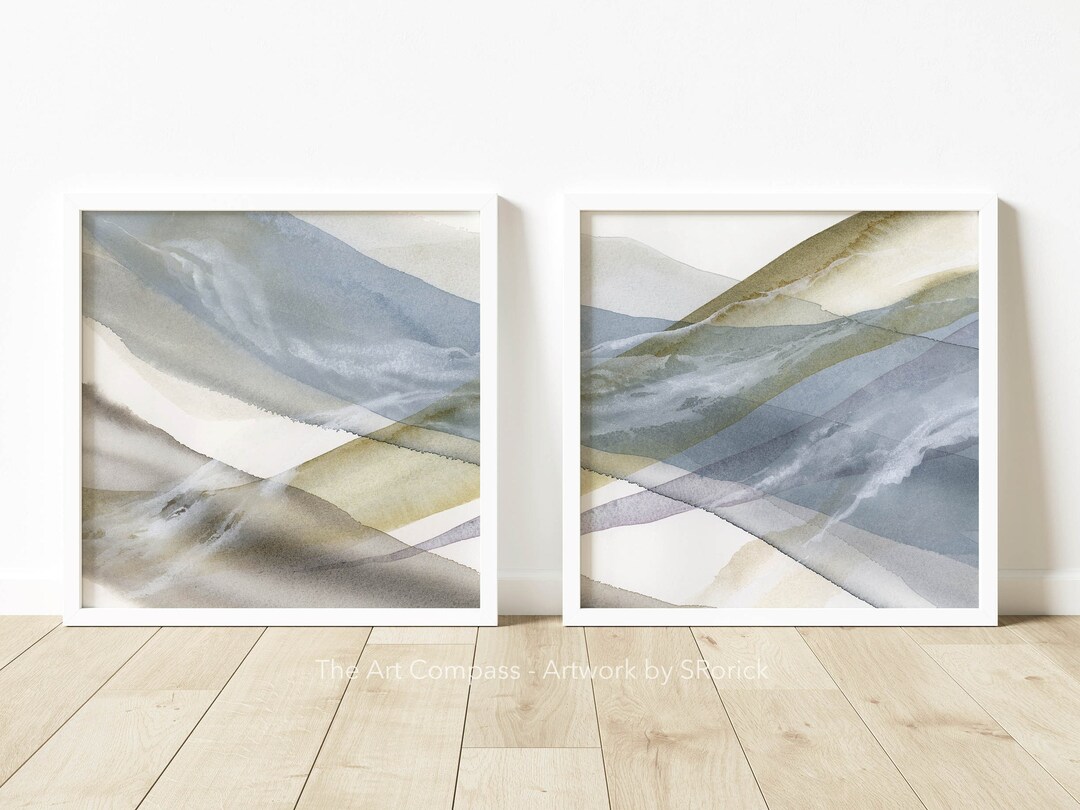 Printable Art Set of 2 Square Abstract Prints, Neutral Artwork for ...
