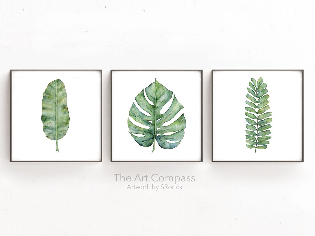 Large Botanical Print Set of 3 Digital Prints Download of Fern, Banana ...
