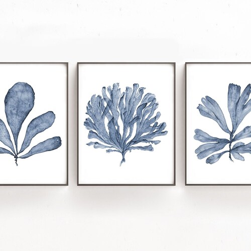 Botanical Prints Gallery Wall Art Set of 3 Prints Navy Blue - Etsy
