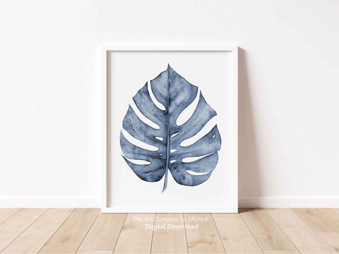 Downloadable Art Set of 2 Prints Blue Monstera Leaf Print and | Etsy