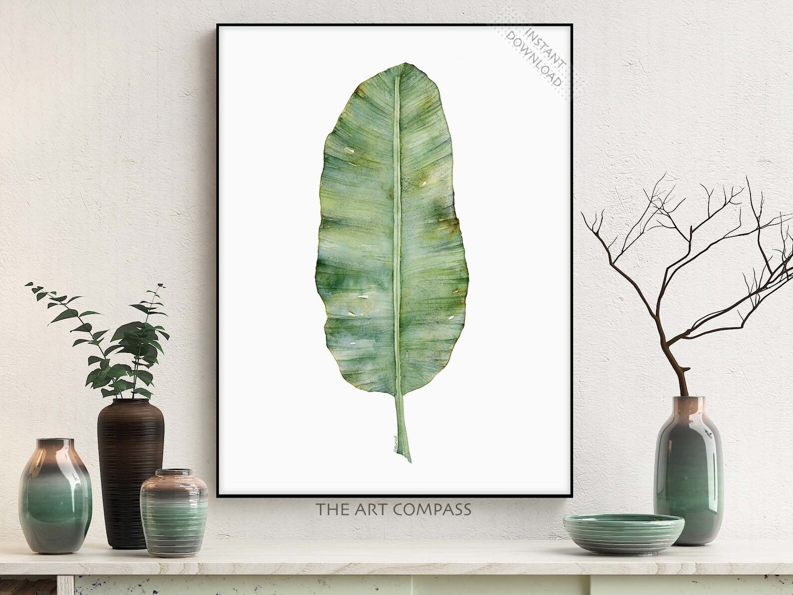 Banana Leaf Print Digital Download Printable Wall Art Green - Etsy
