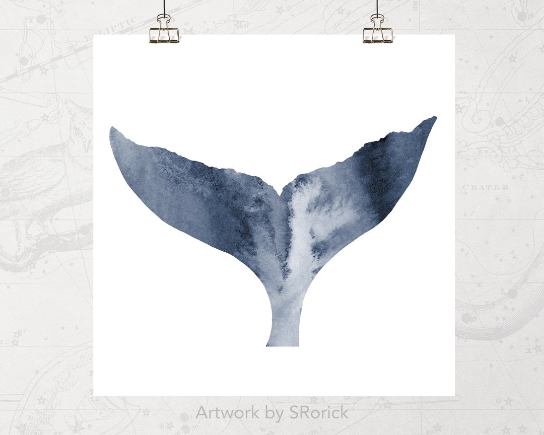 Whale Tail Art Print, Digital Download, Printable Art Print in Navy ...