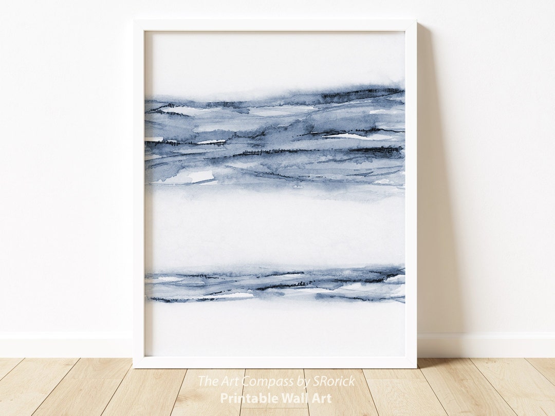 Printable Wall Art of Abstract Painting, Navy Blue Ocean Waves ...