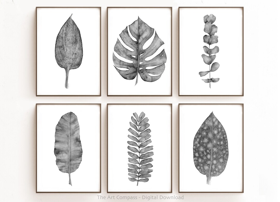 Black and White Tropical Printable Wall Art, Bedroom Wall Decor Over ...