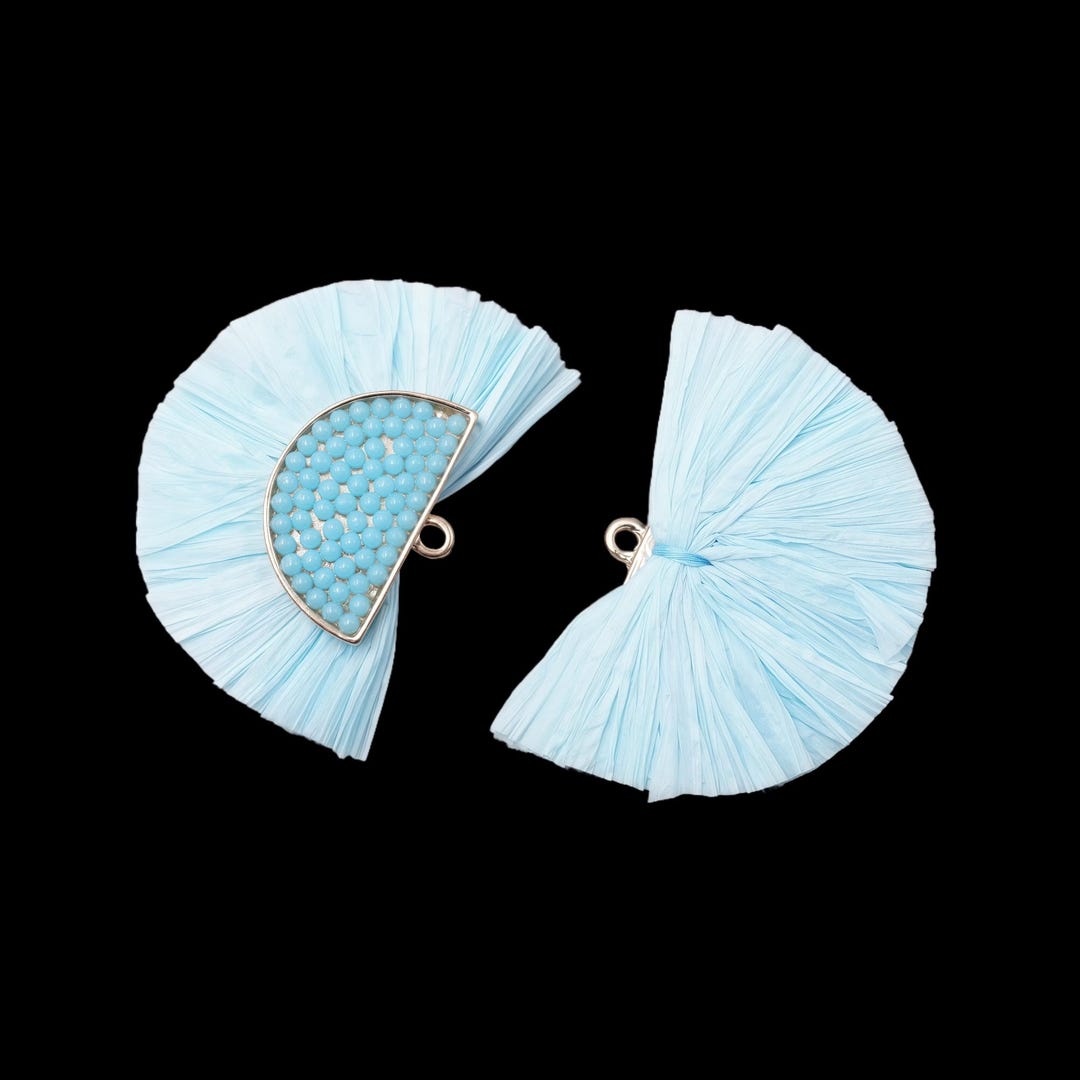 Light Blue Raffia Fan Tassels: Jewelry Making Supplies (45x30mm,2/4 ...