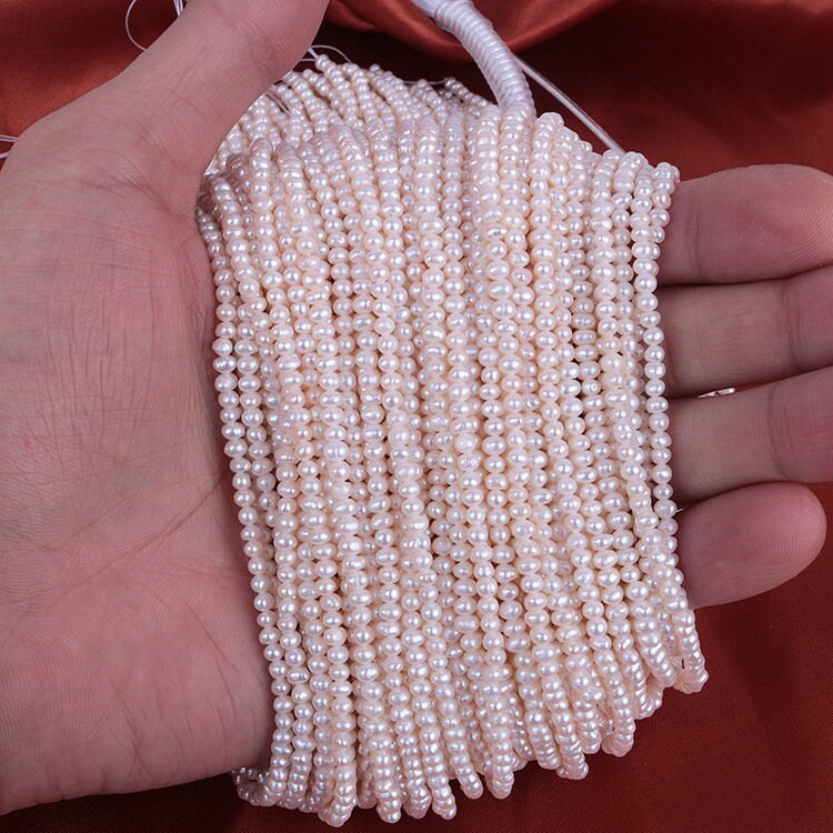 15inches 3-3.5mm White Fresh Water Pearl Flat Round Beads - Etsy