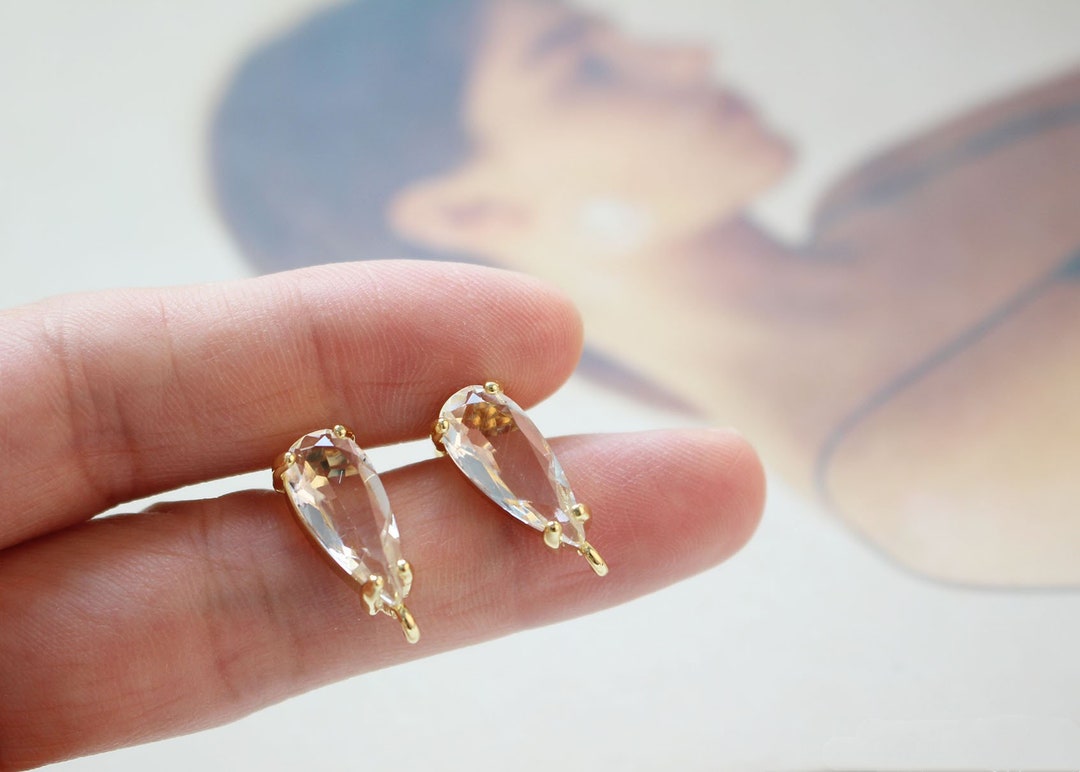 7x19mm 18K Gold Plated Brass Drop Ear Studs Rhinestone Earring Studs ...
