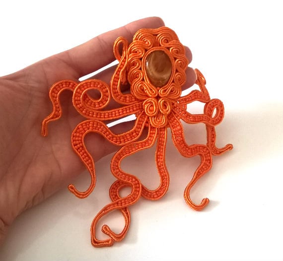 Orange Octopus Brooch Ocean Themed Jewelry Soutache Brooch - Etsy