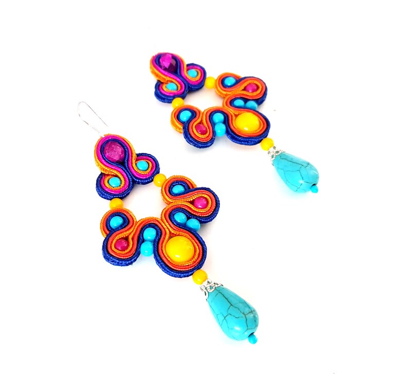 Colorful dangle earrings Rainbow soutache earrings with | Etsy