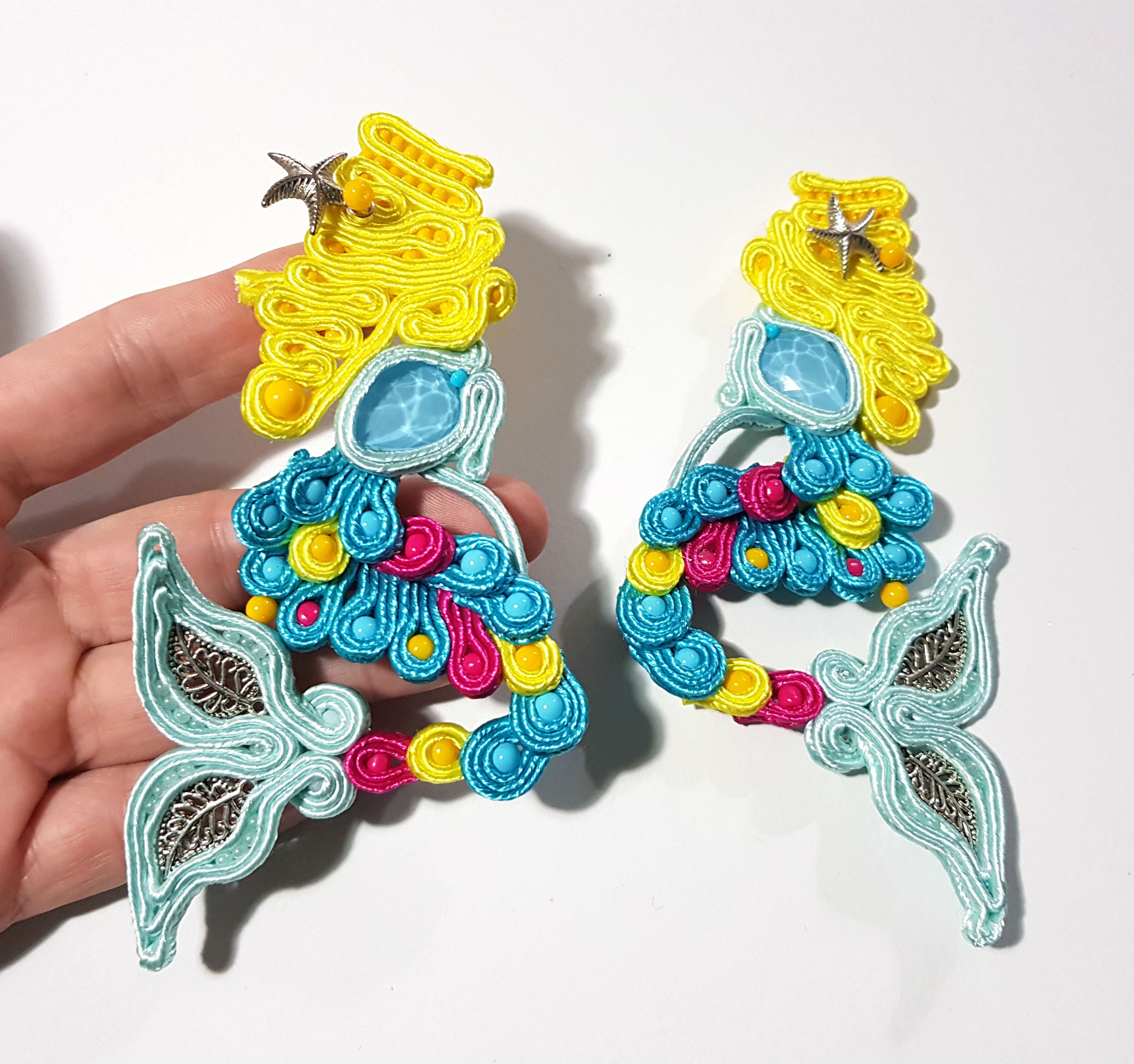 Large Mermaid Earrings Statement Mermaid Earrings Rainbow - Etsy