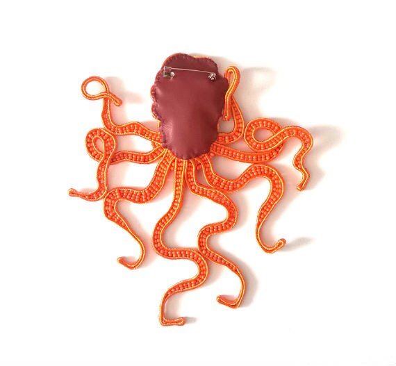 Orange Octopus Brooch Ocean Themed Jewelry Soutache Brooch - Etsy