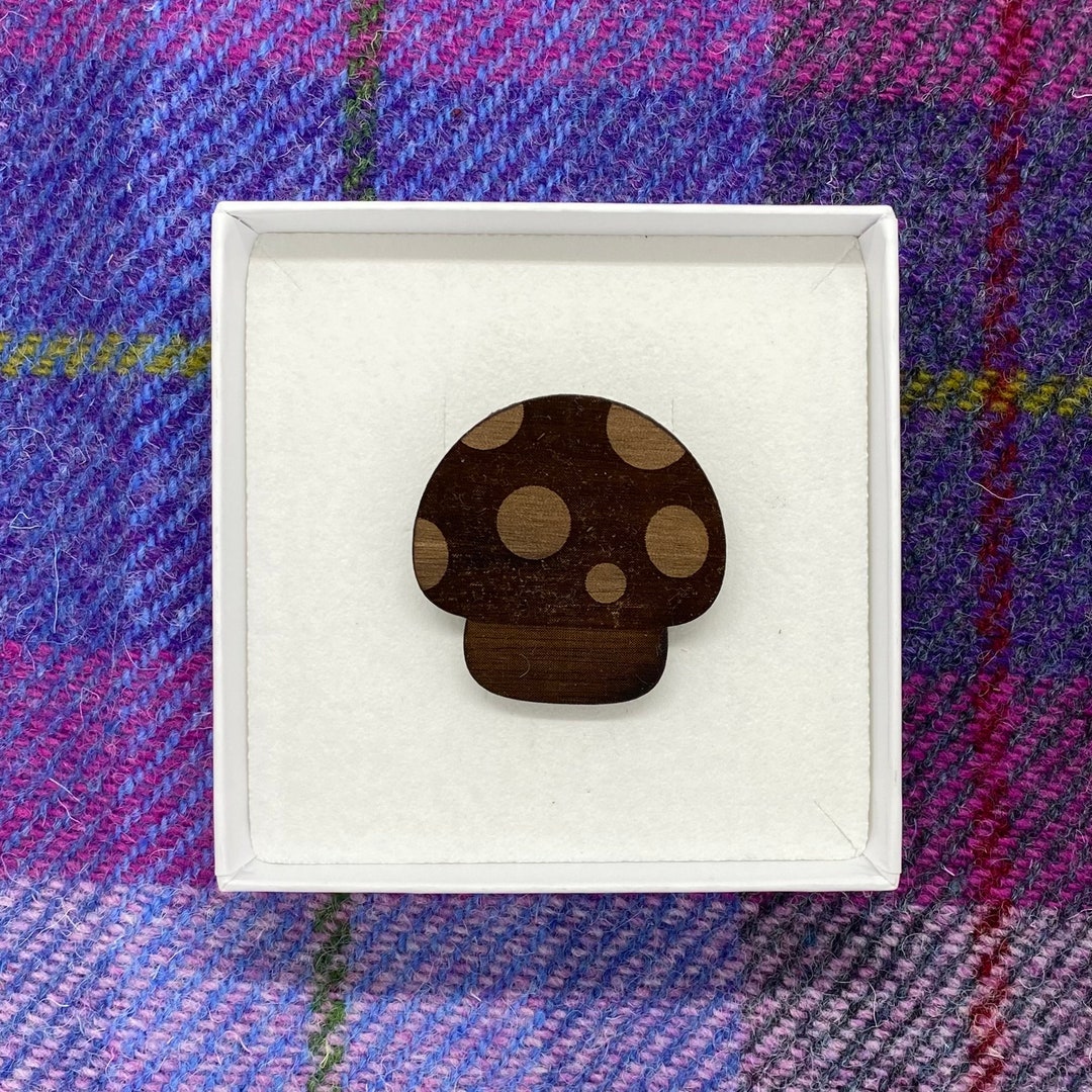 Toadstool Brooch: Walnut Wood - Laser Cut and Engraved - Etsy