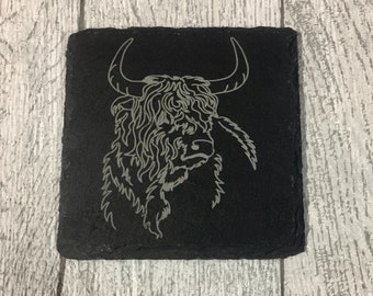 Slate Coasters Highland Cow Laser Engraved Personalised | Etsy
