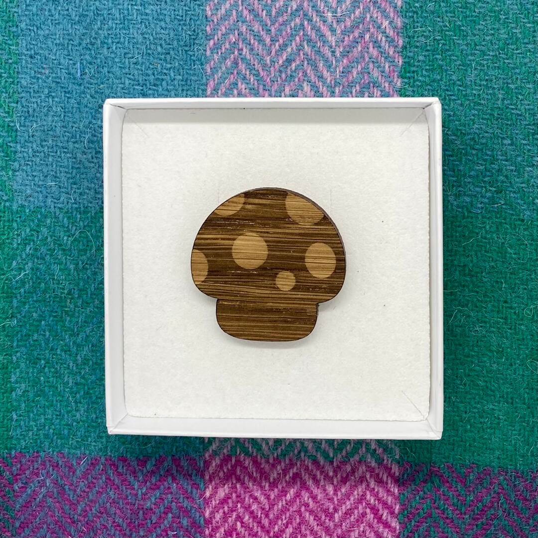 Toadstool Brooch: Oak Wood Laser Cut - Engraved Detail - Etsy