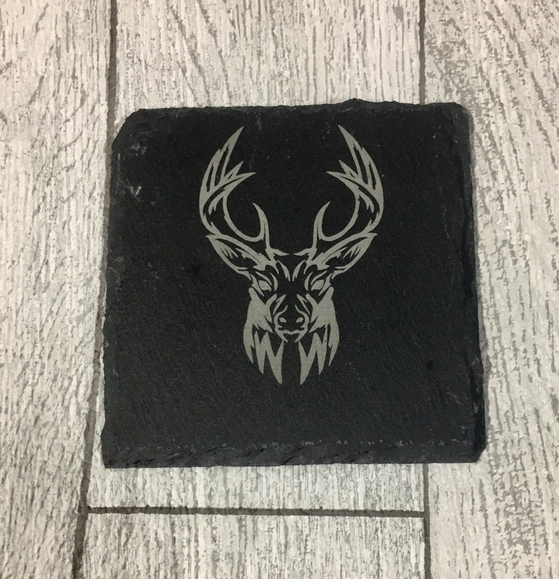 Slate Coasters Stag Head Laser Engraved Personalised | Etsy