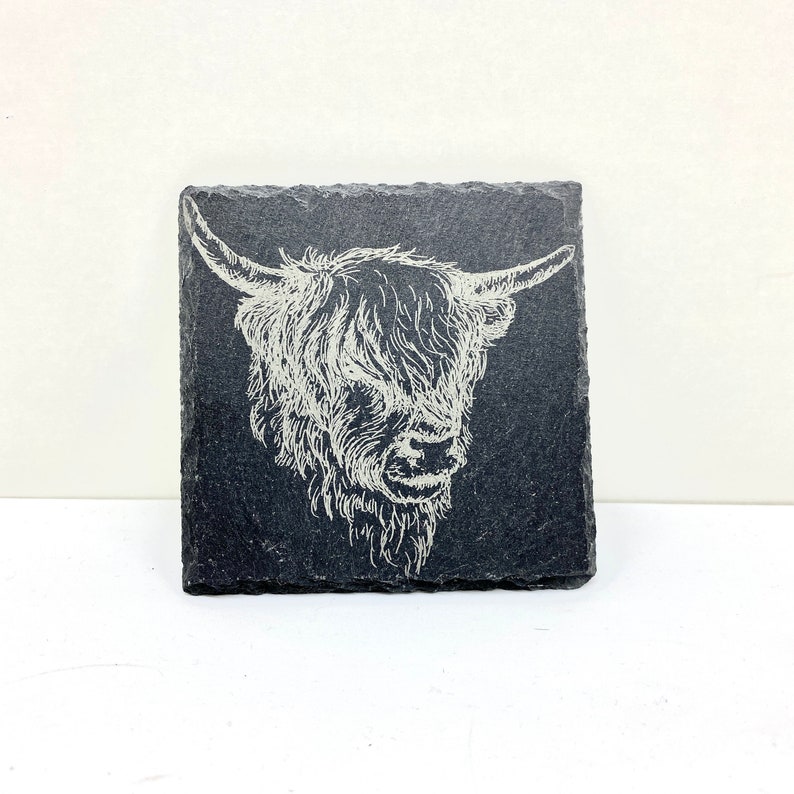 Slate Coasters Highland Cow Laser Engraved Personalised | Etsy