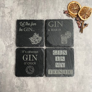 Gin Coaster Gin Engraved Coasters Gin Themed Gift Bar Coasters Bar Gift ...