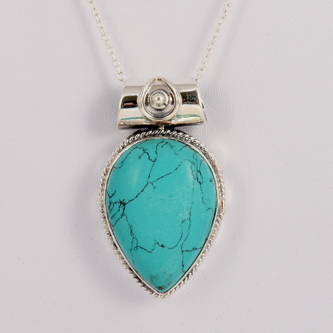 Handmade Pear Turquoise Pendant Necklace: 925 Sterling Silver Jewelry ...