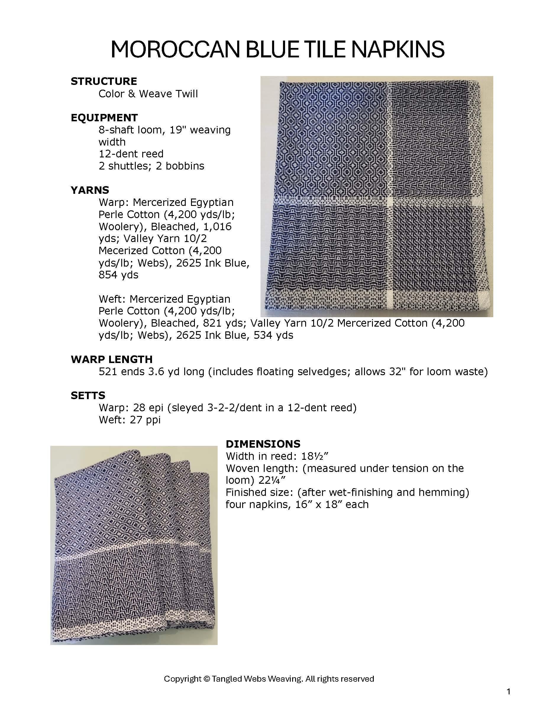 8-shaft Moroccan Blue Tile Napkins Weaving Draft/pattern - Etsy