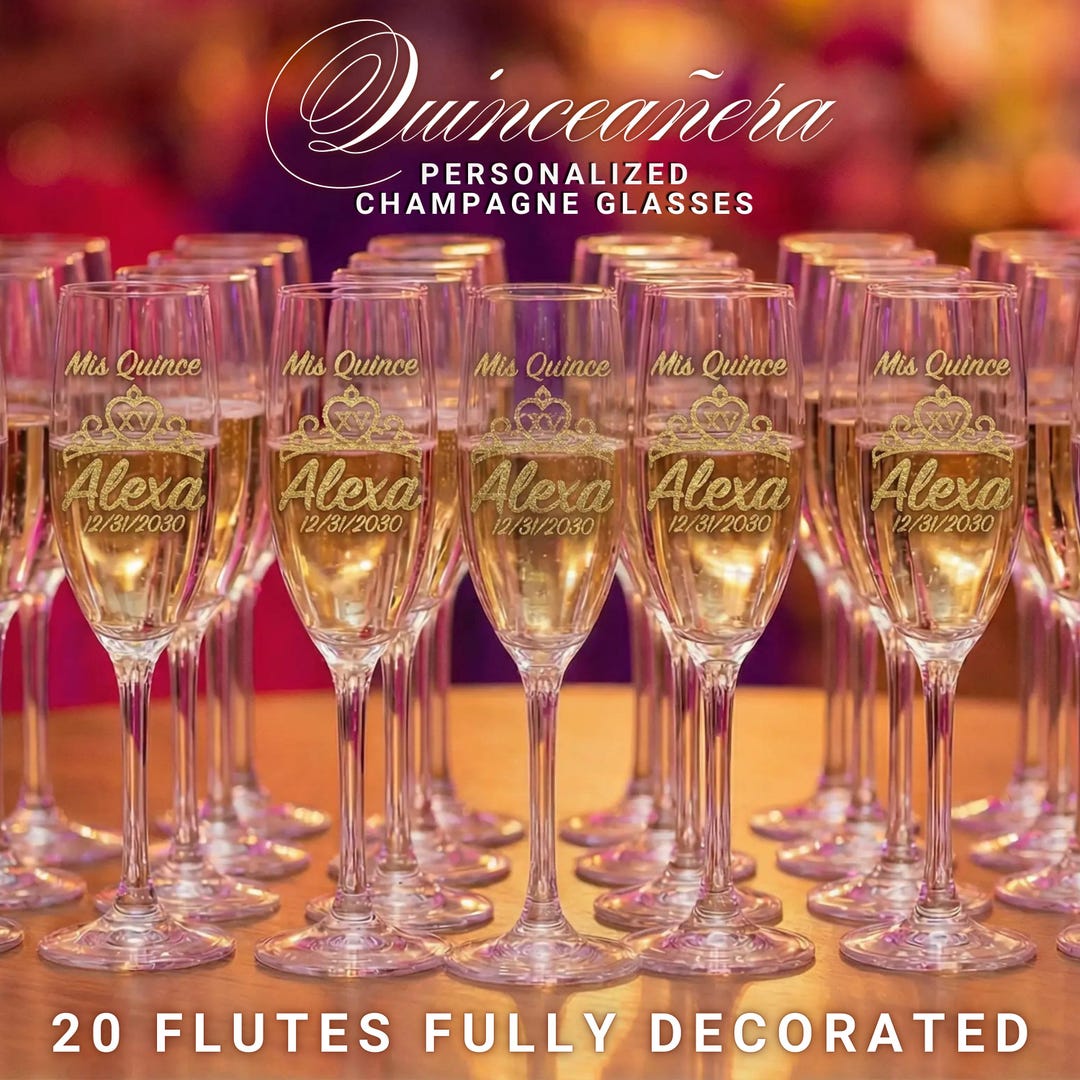 Personalized Quinceañera Champagne Flutes, Metallic Vinyl, Set of 20 - Etsy