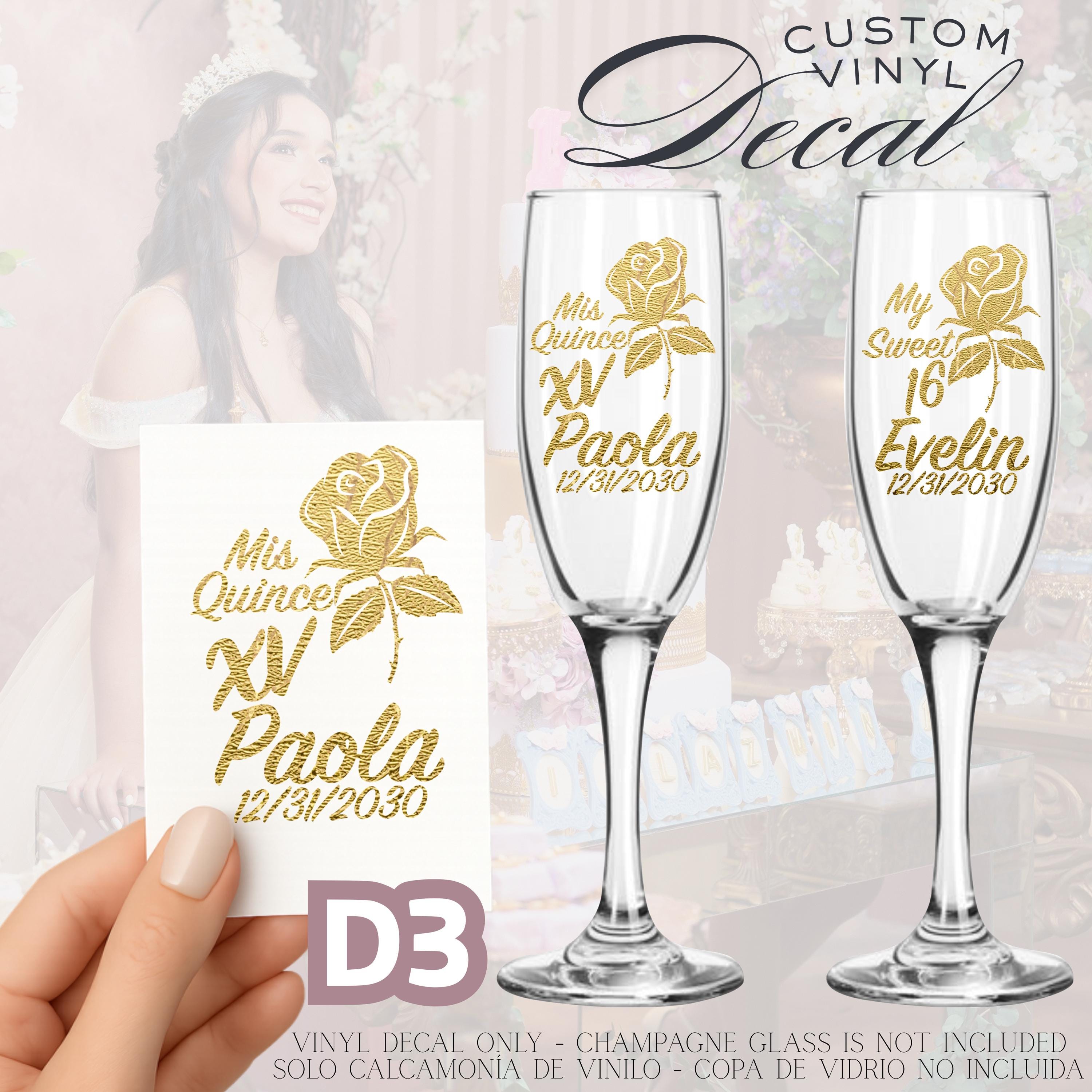 Personalized Quinceañera, Sweet 16 Vinyl Decal for Champagne Flutes Mis ...
