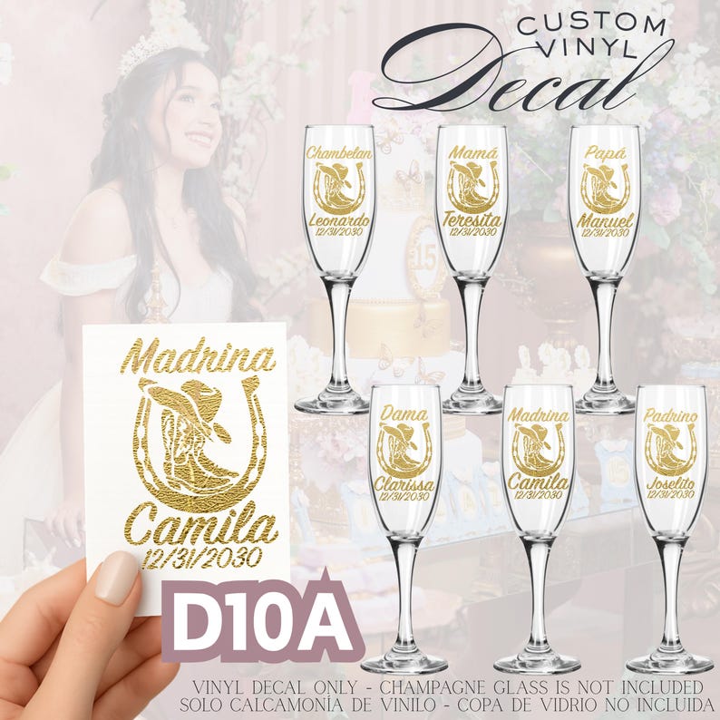 Quinceanera Favors Personalized Decals for Quinceanera Champagne Flute ...