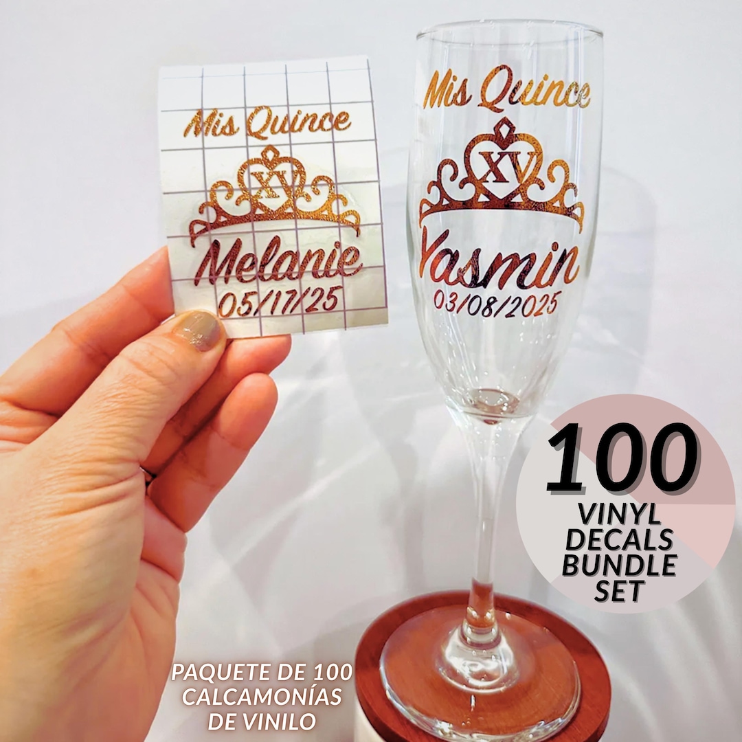 SET OF 100 Quinceanera Mis Quince Stickers Metallic Vinyl Decals DIY ...