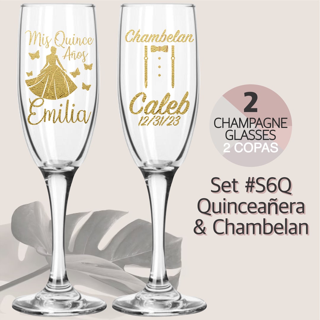 Quinceañera Y Chambelan Set De 2 Copas De Vidrio Para Momento Especial ...