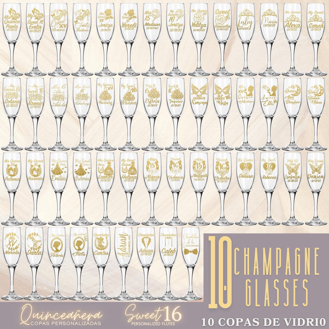 Copas Quinceañera Sweet 16 Y Chambelanes Para Brindis Copas De Champan ...