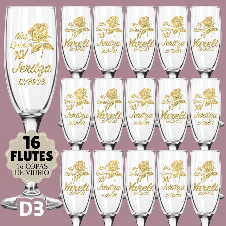 Personalized Quinceañera Champagne Flutes, Sweet 16 Toasting Glasses ...