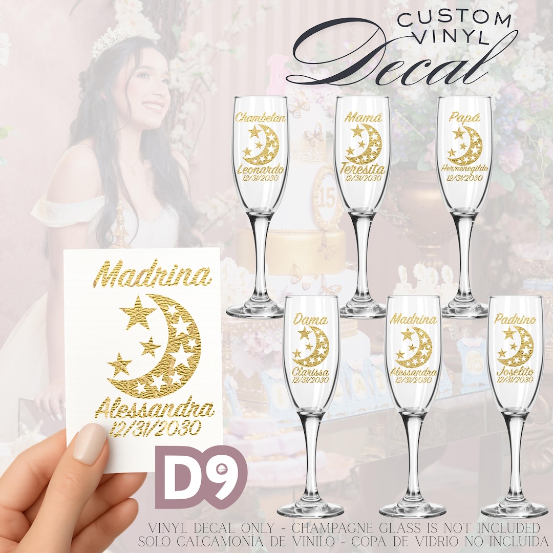 Copas De Quinceañera Favors Custom Vinyl Stickers for Glass, Acrylic ...