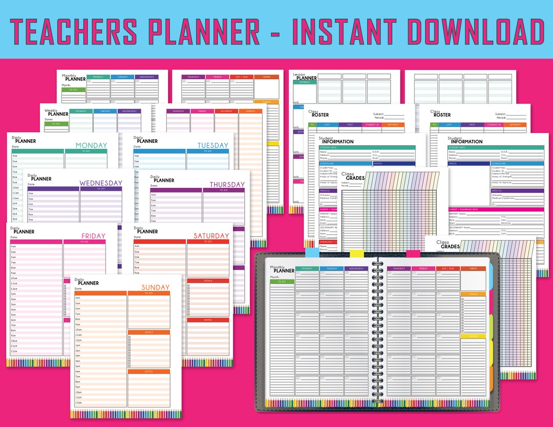 Colorful Teacher Planner, Printable Lesson Planner, Teacher Planners ...