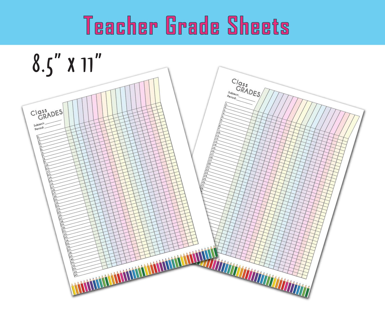 Colorful Teacher Grade Sheet, Printable Grade Log, Teacher Gradebook ...
