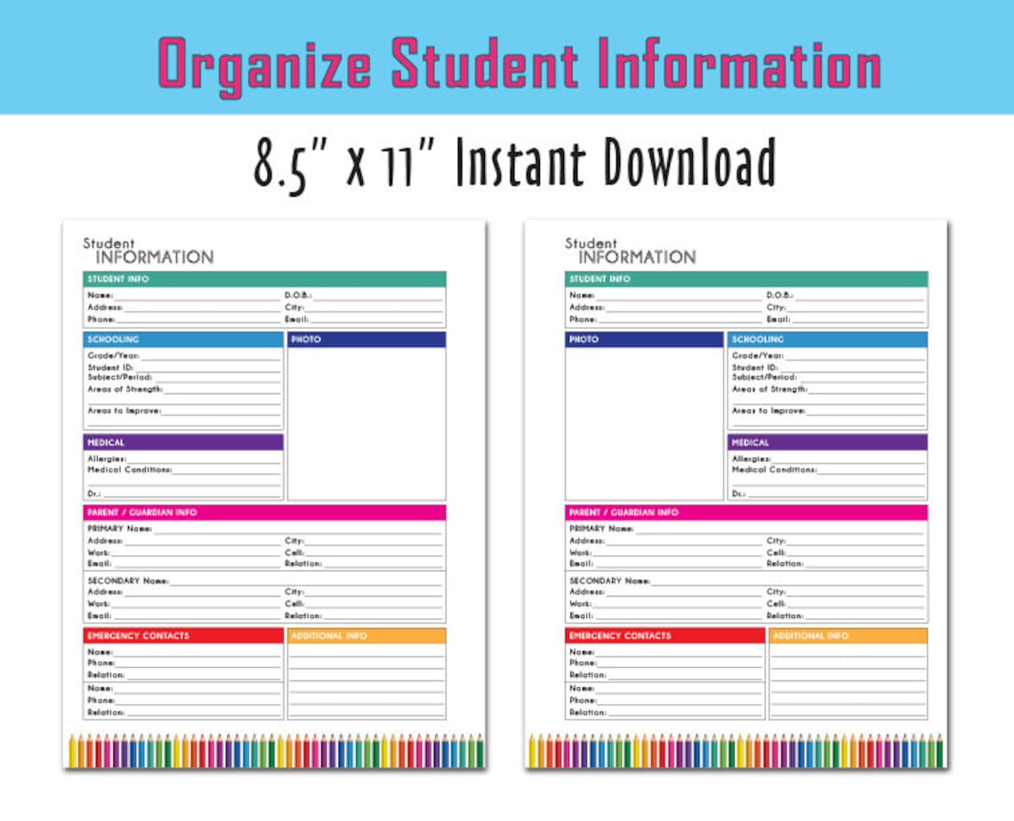 Student Information Sheet, Instant Download - Etsy