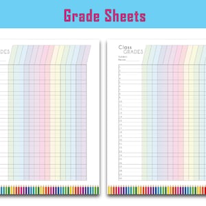 Colorful Teacher Grade Sheet, Printable Grade Log, Teacher Gradebook ...