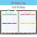 Birthday Log, Birthday Calendar - Instant Download - Etsy