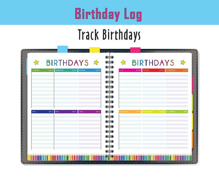 Birthday Log, Birthday Calendar - Instant Download - Etsy